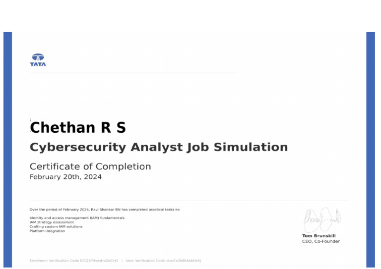 Chethan Certificate (TATA) | PDF