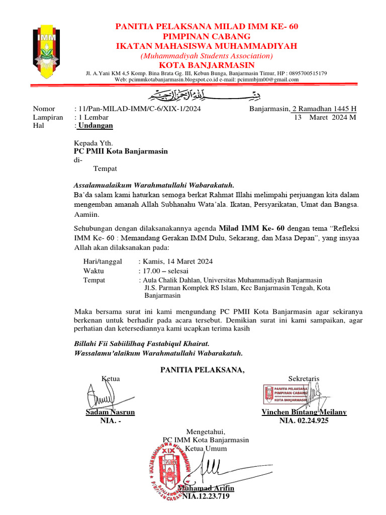 Undangan PC PMII Kota Banjarmasin | PDF