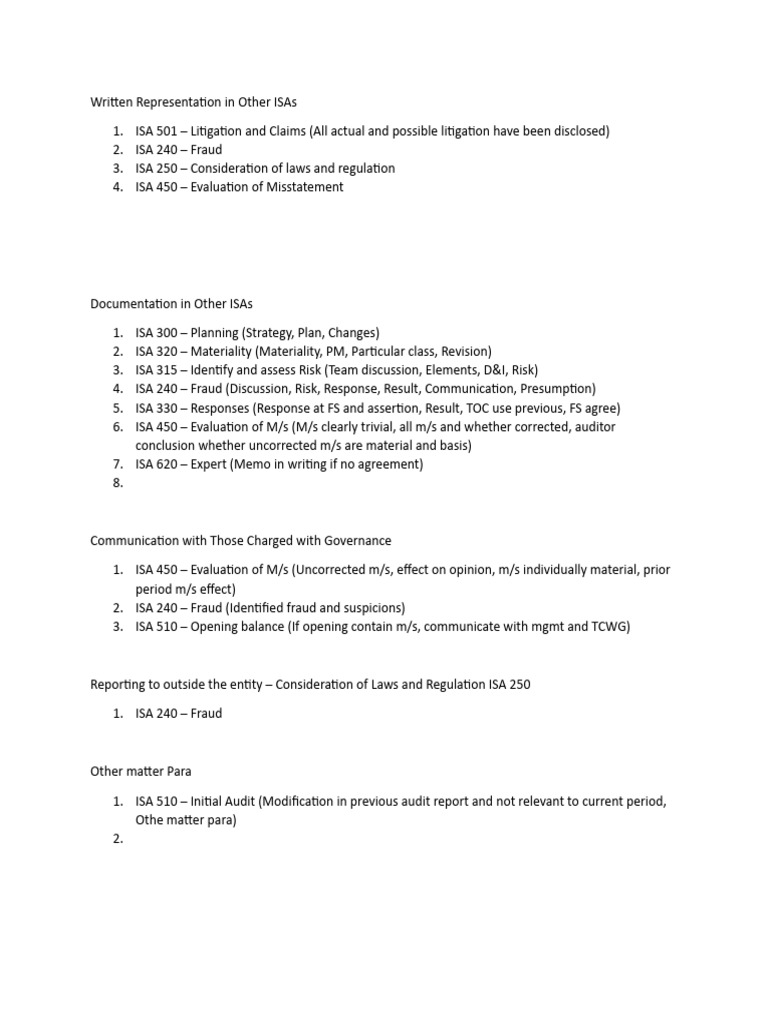 Key ISAs on Written Representation | PDF