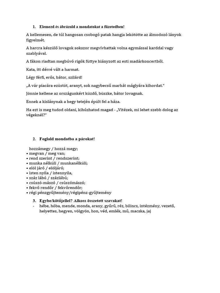 9.o. Egyszerű mondatok elemzése | PDF