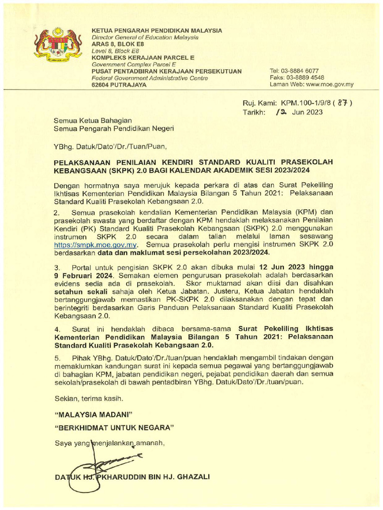 Surat Pelaksanaan PK-SKPK 2.0 Sesi Akademik 2023 - 2024 | PDF
