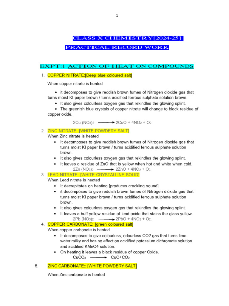 Class 10 Practical [2024-25] | PDF | Ammonium | Precipitation (Chemistry)