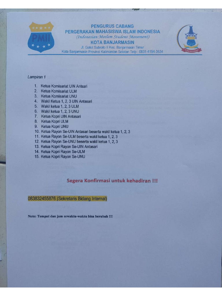 Undangan Pmii Uin, Ulm, Unu | PDF