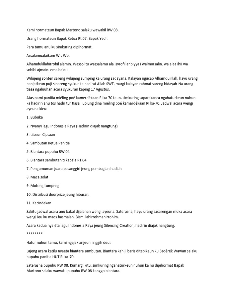 Contoh Naskah MC Untuk Acara Tujuh Belas | PDF