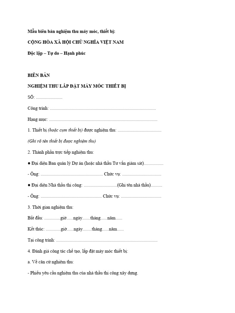 Mau Bien Ban Nghiem Thu May Moc 2712112906 | PDF