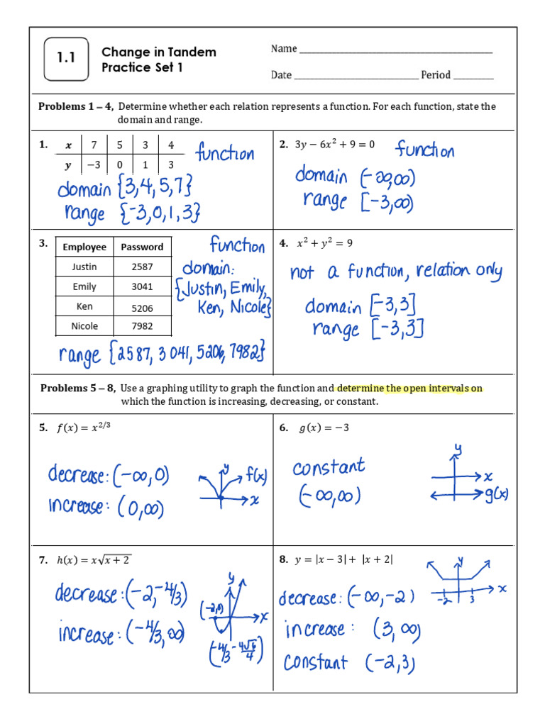 1.1 Practice Key | Download Free PDF | Function (Mathematics) | Speed