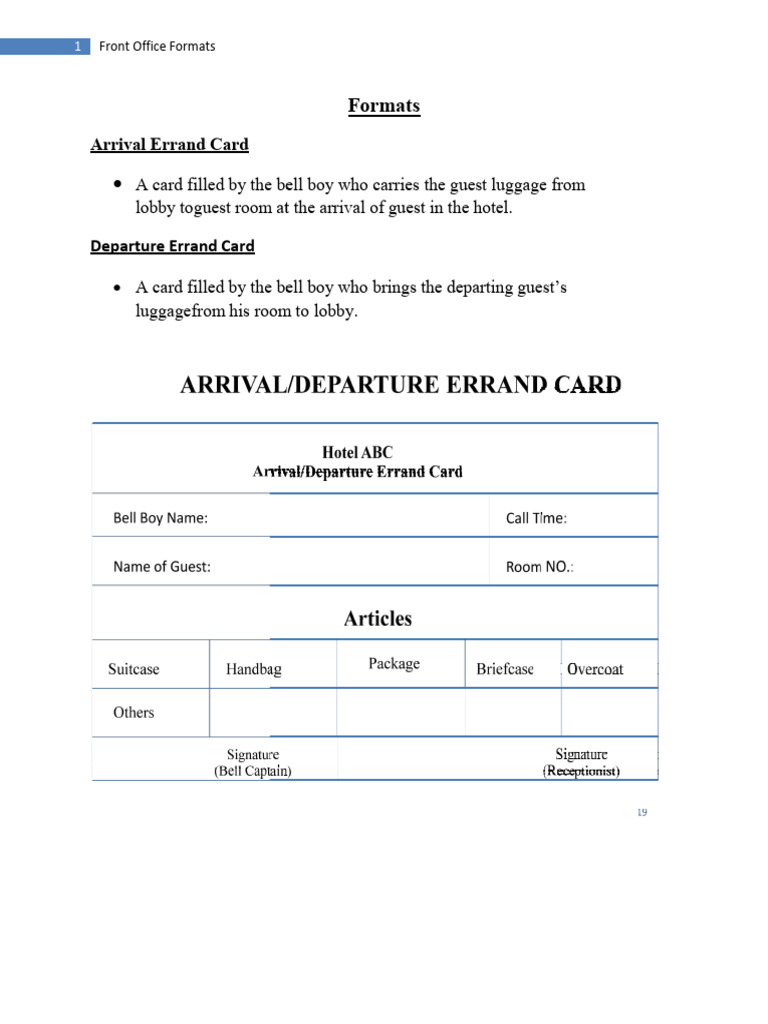 Front Office Formats 3rd Sem | PDF