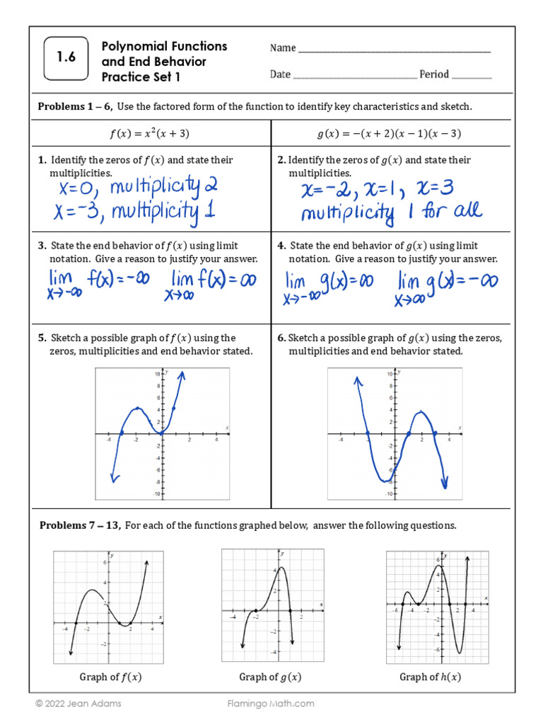 1.6 Practice Key | PDF | Function (Mathematics) | Zero Of A Function
