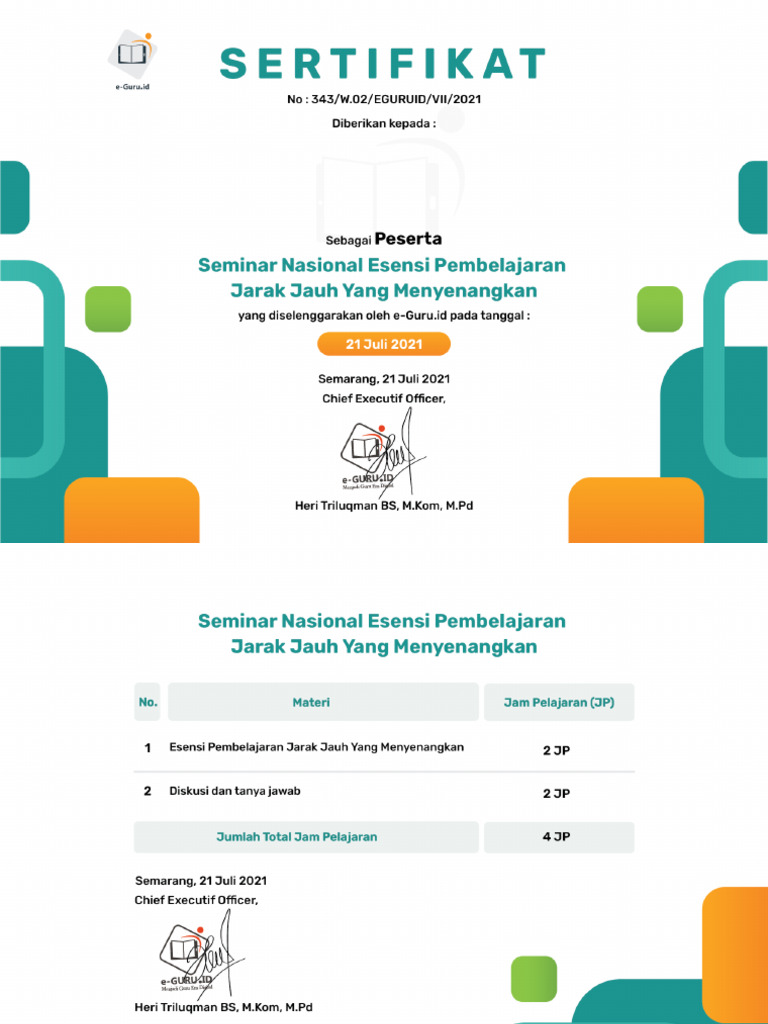 Sertifikat Semnas PJJ (Peserta) | PDF