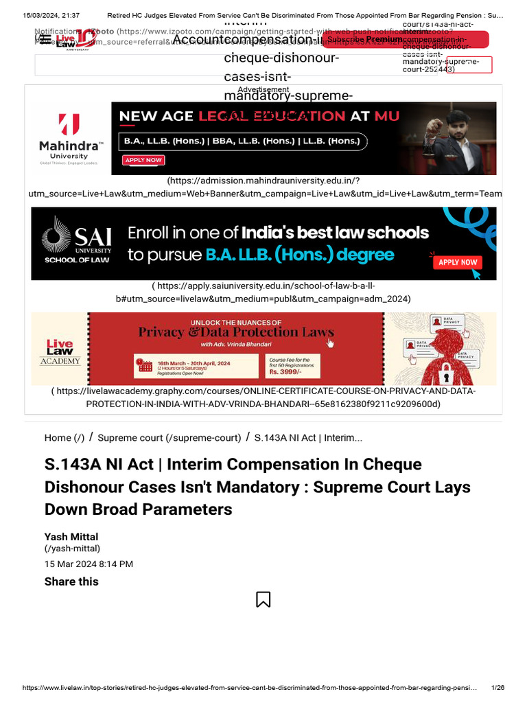 Retired HC Judges Elevated From Service Can't Be Discriminated From ...