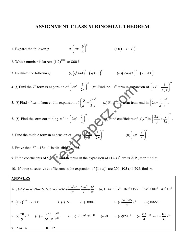 Binomial Theorem Paper 7 | PDF | Combinatorics | Number Theory