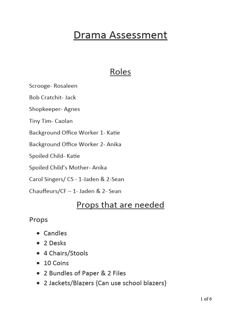 Drama Assesment Script, Props & Role | PDF | Ebenezer Scrooge