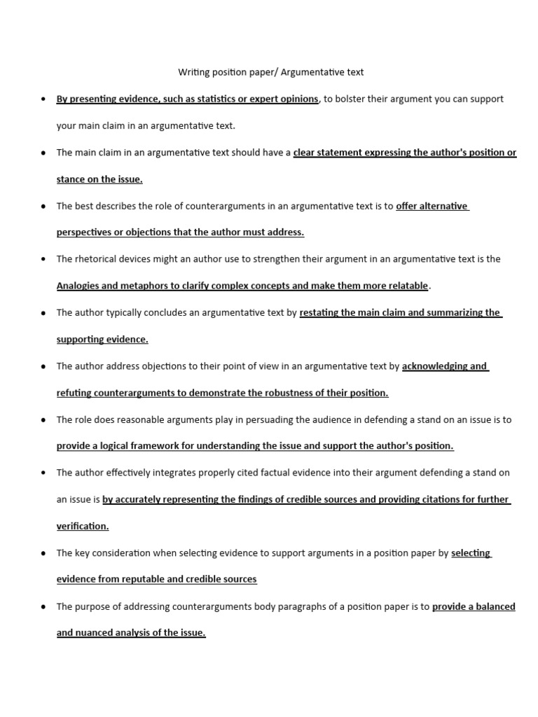 Position Paper Argumentative Text | PDF | Survey Methodology