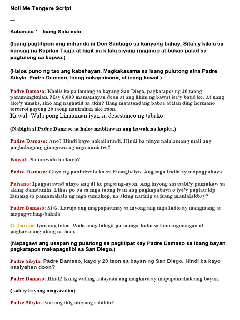 Noli Me Tangere Script Original | PDF