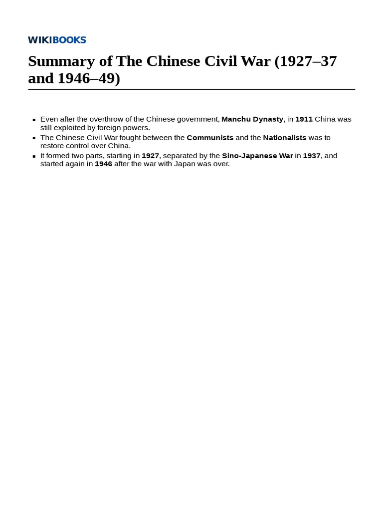Chinese Civil War Summary | PDF | Mao Zedong | Kuomintang