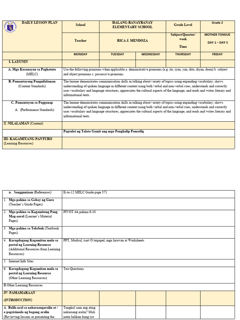 DLP MTB Week 2 Day 1-5 | PDF