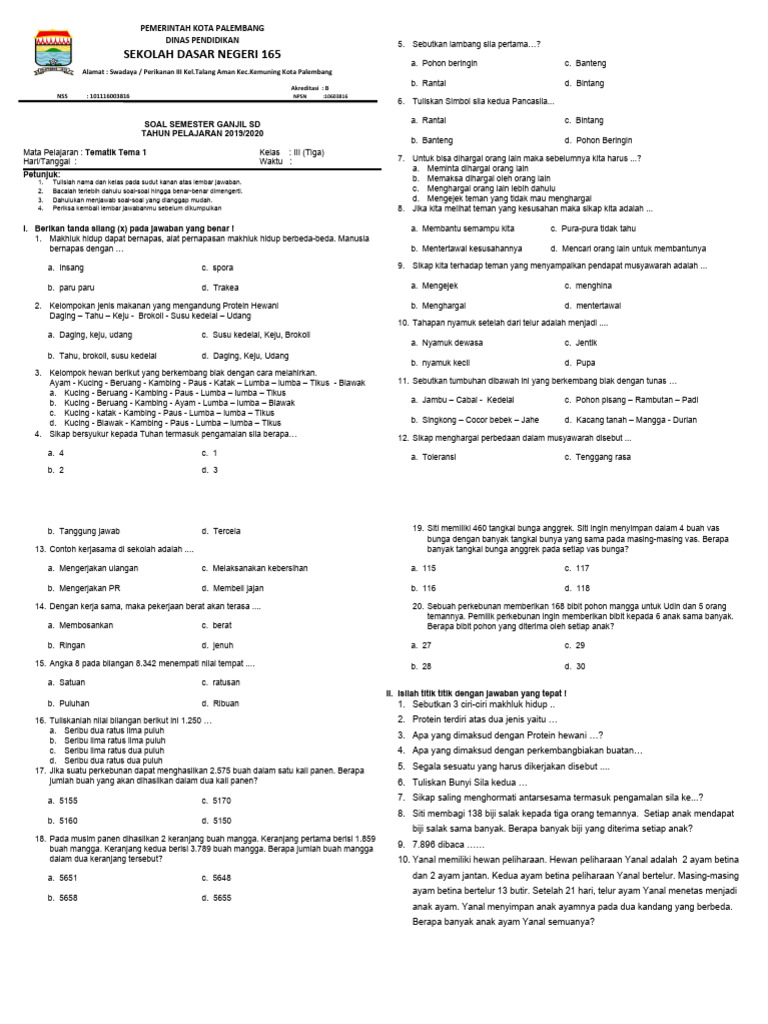SOAL PAS KELAS 3 TEMA 1 (Riana) | PDF