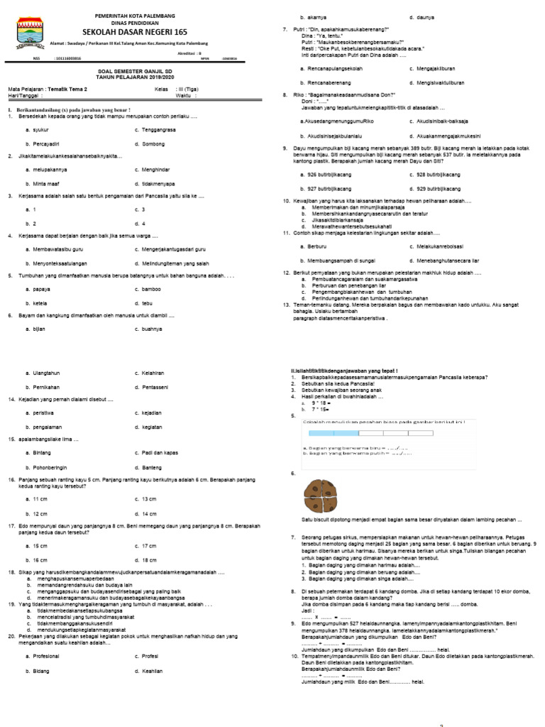 SOAL PAS KELAS 3 TEMA 2 Riana | PDF
