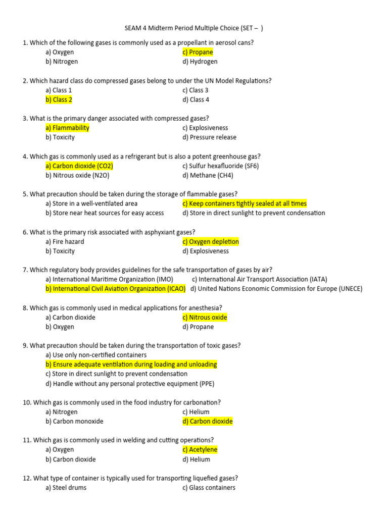Compressed Gases and NLS Safety Quiz | PDF | Dangerous Goods | Carbon ...