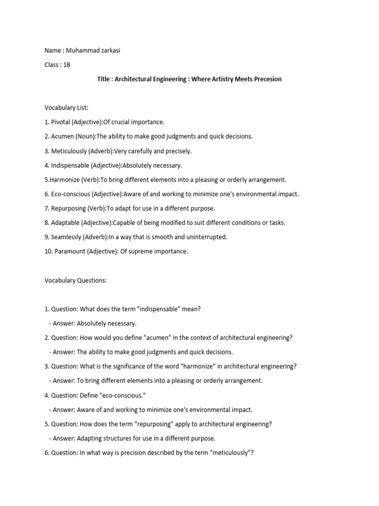 Architectural Engineering Vocabulary Guide | PDF | Adjective