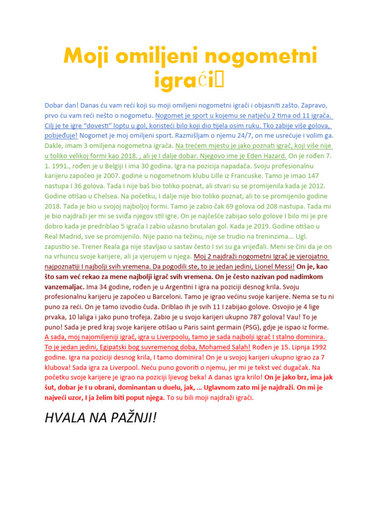 Moji Omiljeni Nogometni Igrači | PDF