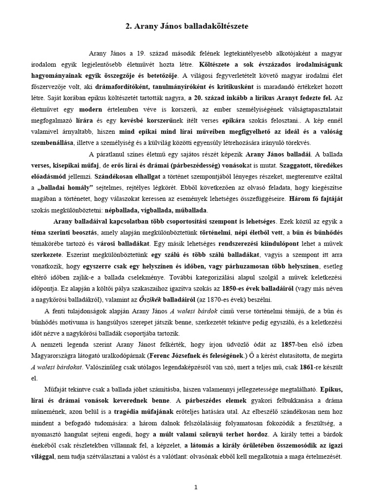 Arany János Balladaköltészete | PDF