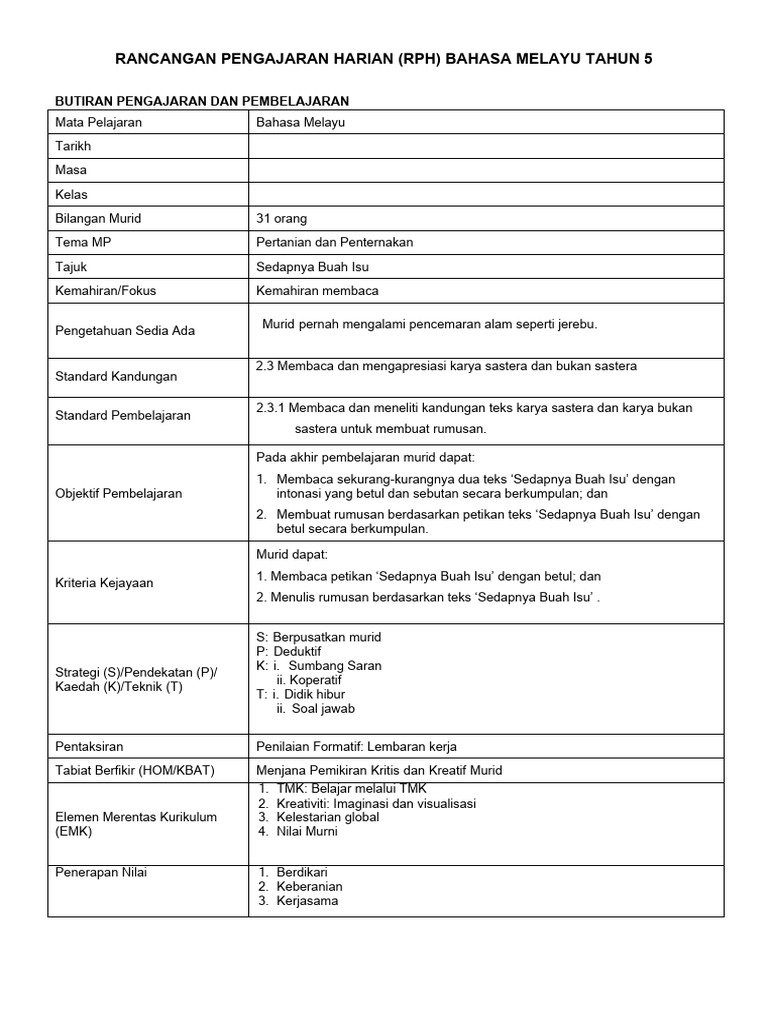 RPH Kemahiran Membaca M7 | PDF