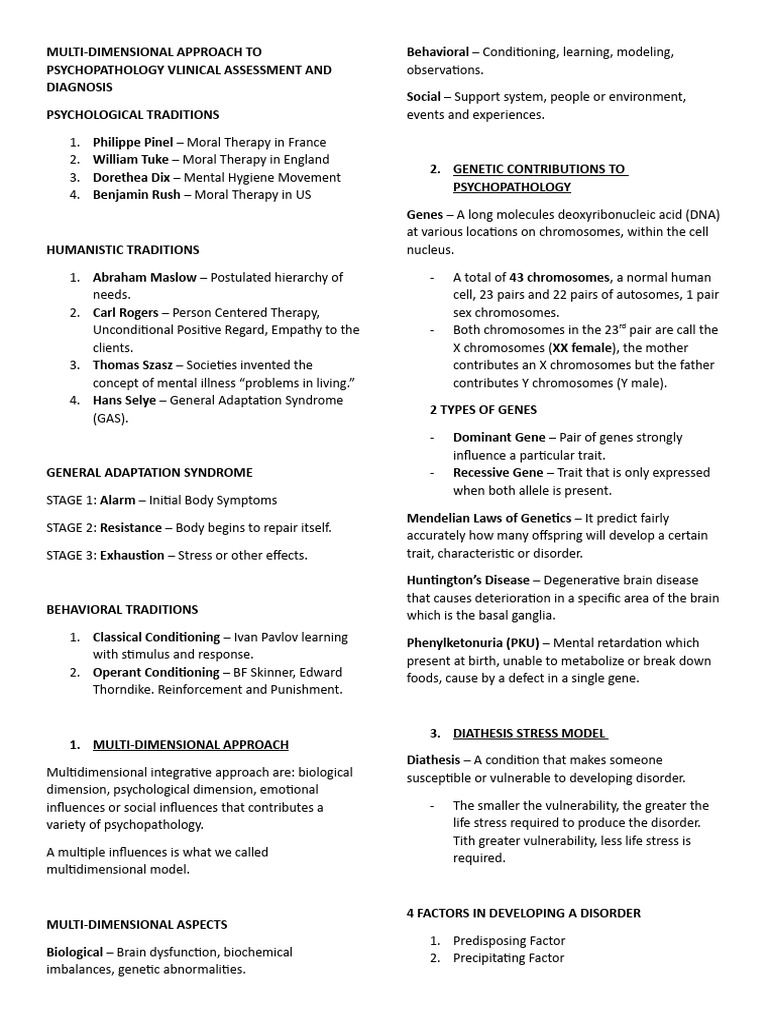 Multi-Dimensional Approach To Psychopathology Vlinical Assessment and Diagnosis | PDF ...