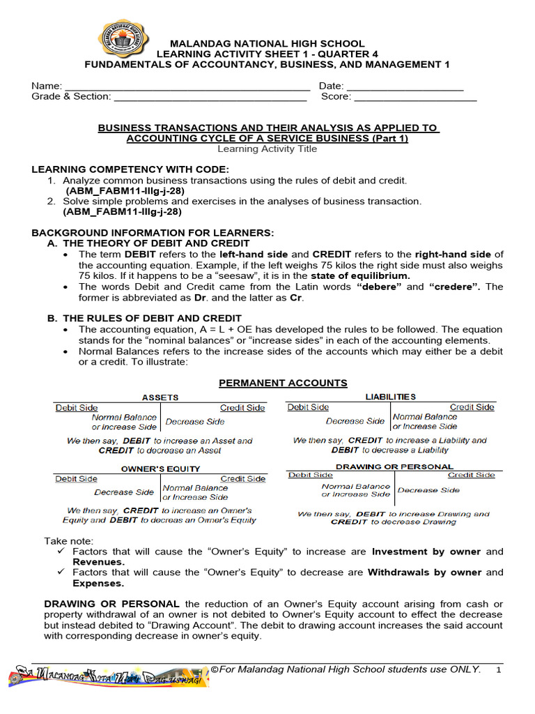 Fabm1 Quarter4 Las1 | PDF | Debits And Credits | Business