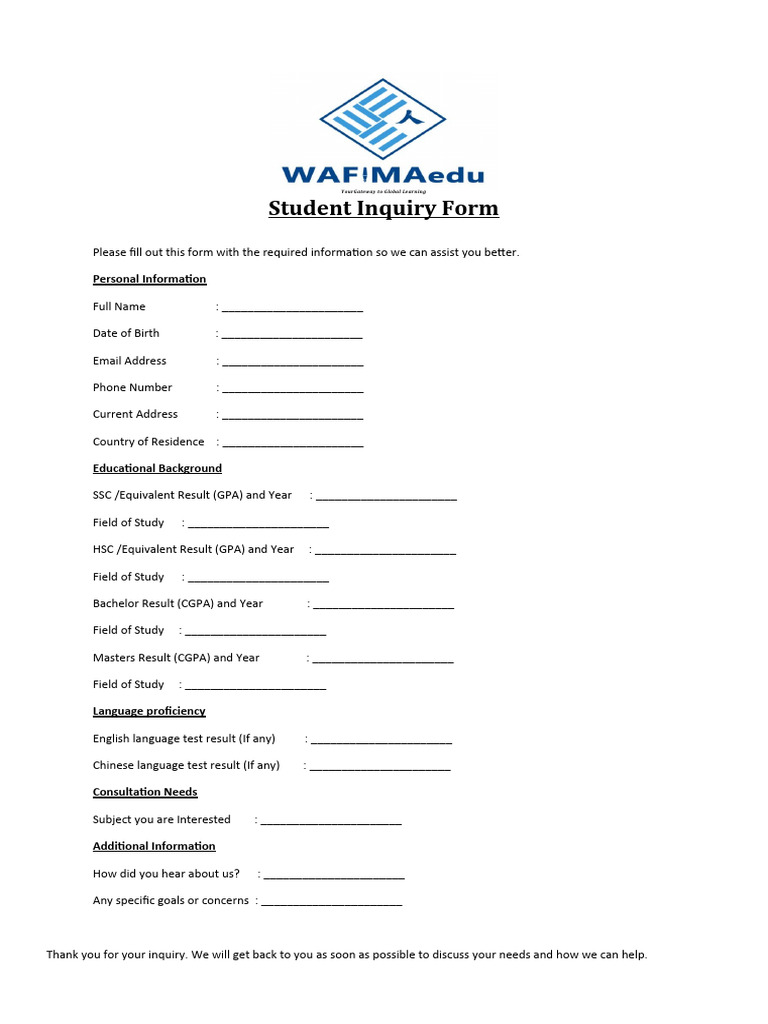 Global Learning Student Form | PDF