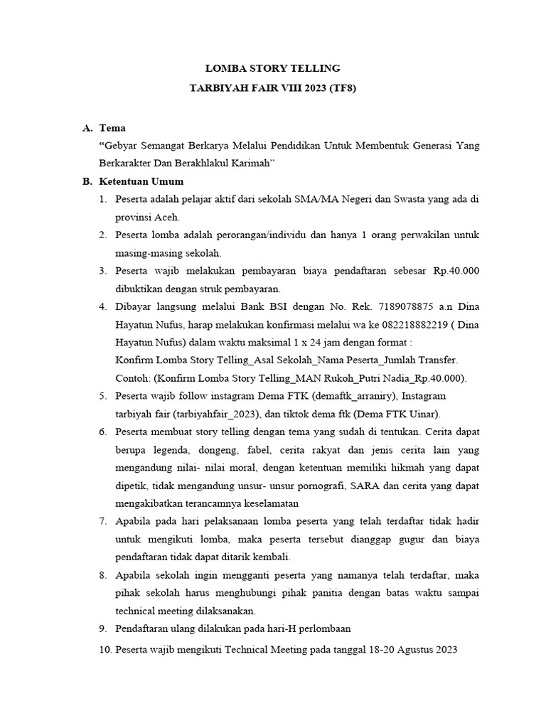 Lomba Story Telling TF8 | PDF | Bisnis