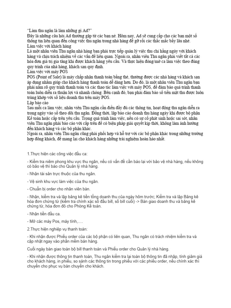 Làm Thu Ngân Là Làm NH NG Gì Ad | PDF