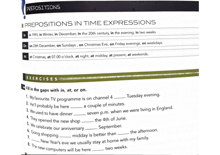 Prepositions Time Exercise | PDF