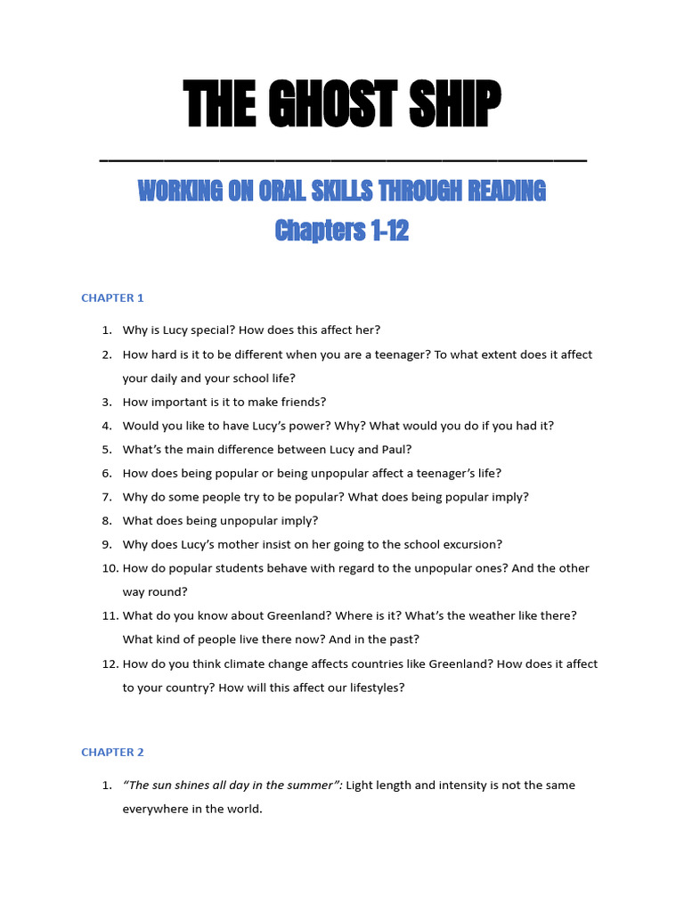 The Ghost Ship - Speaking - Chapters 1-12 Questions | PDF | Lifestyle