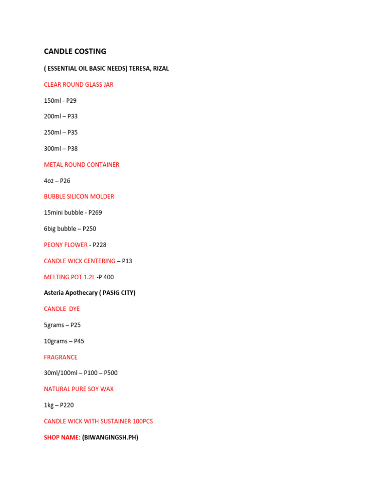Candle Costing | PDF