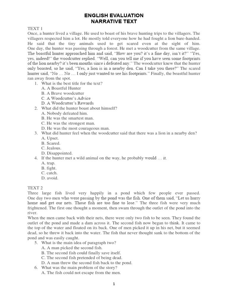 English Evaluation Narrative Text 1-24 | PDF | Hunting