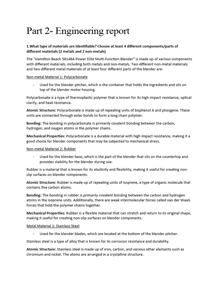 Part 2 - Engineering Report | PDF | Stainless Steel | Steel