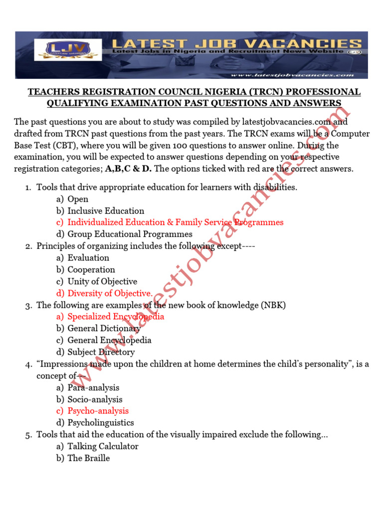 TRCN Past Questions - 2 | PDF | Curriculum | Teachers