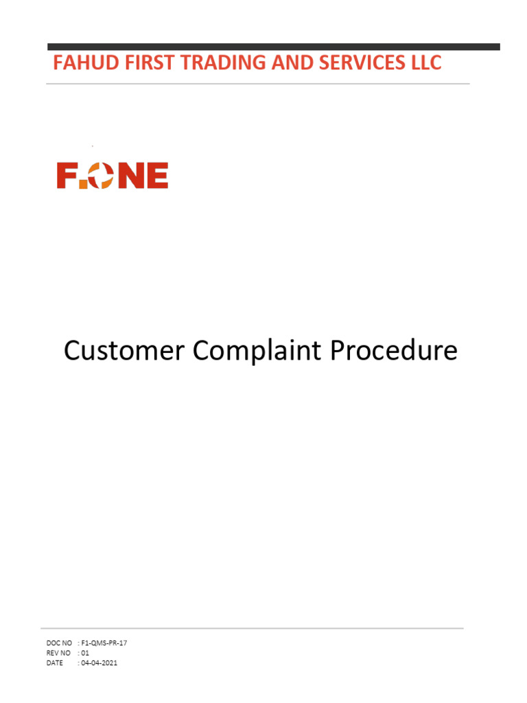 F1-QMS-PR-17 Customer Complaint Procedure | PDF | Iso 9000