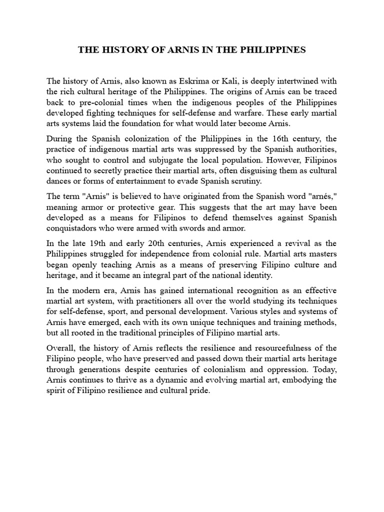 The History of Arnis in the Philippines | PDF | Grappling | Mixed ...