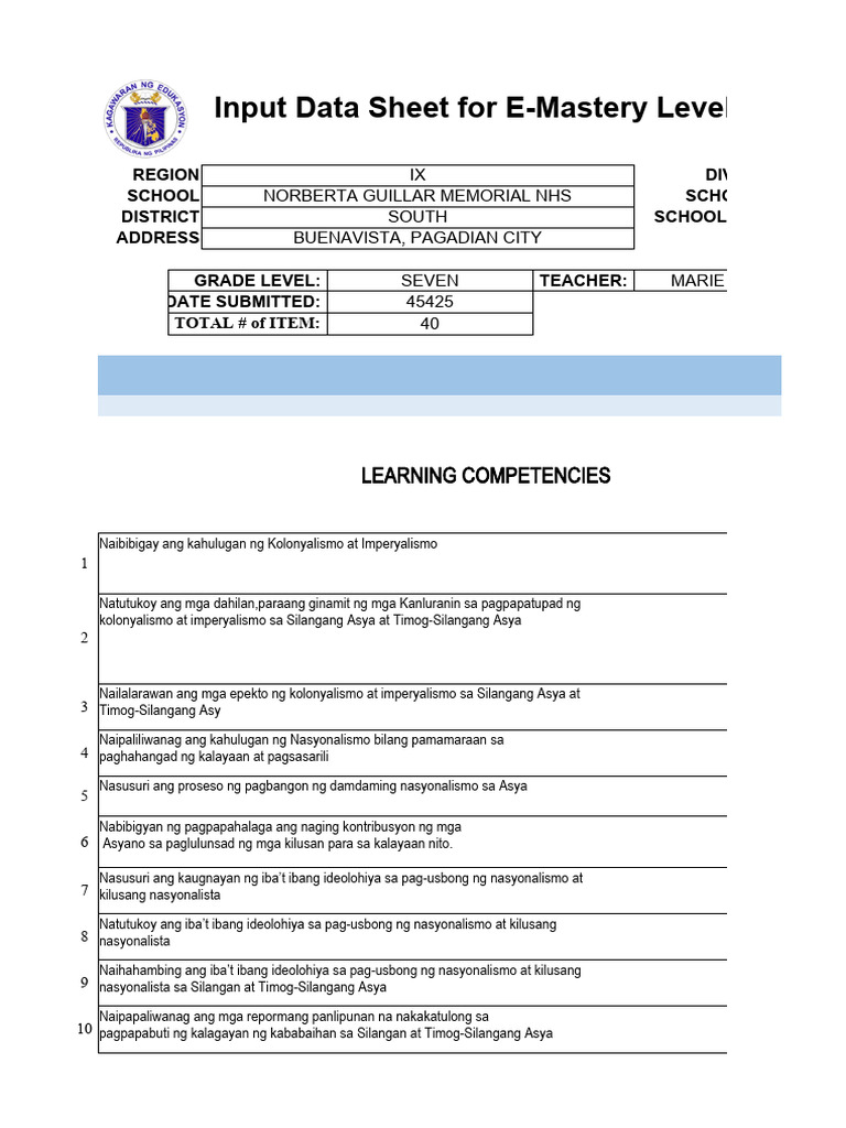 Tos Grade 7 4th Quarter | PDF