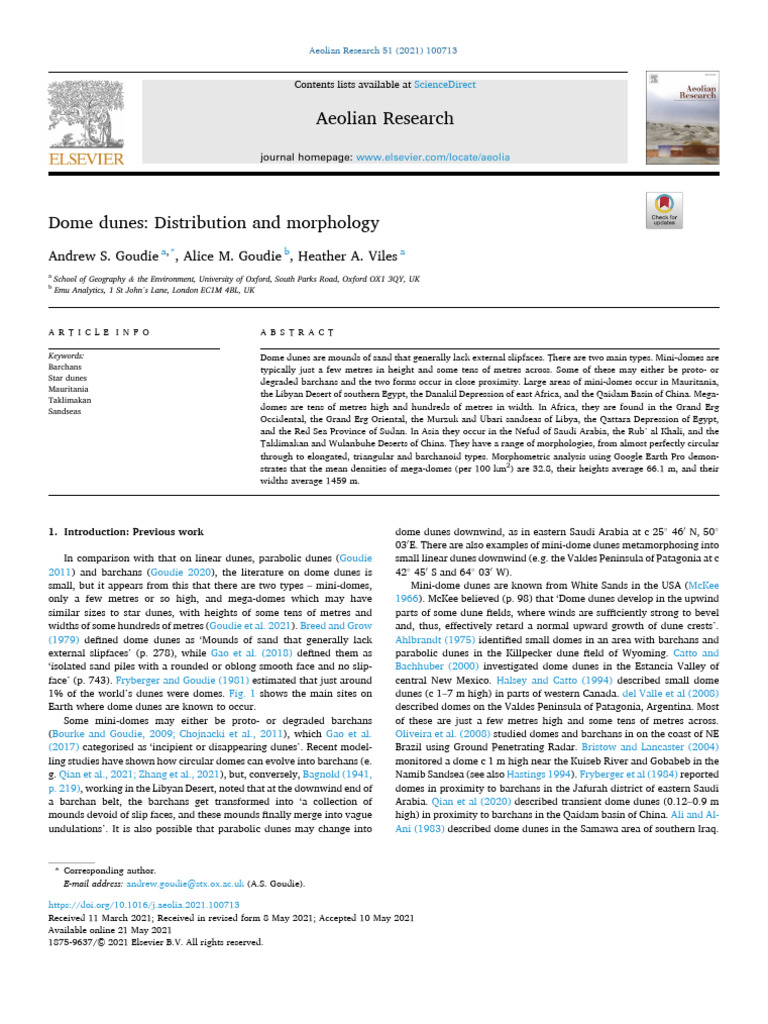 Dome Dunes: Distribution and Types | PDF | Dune | Earth Sciences