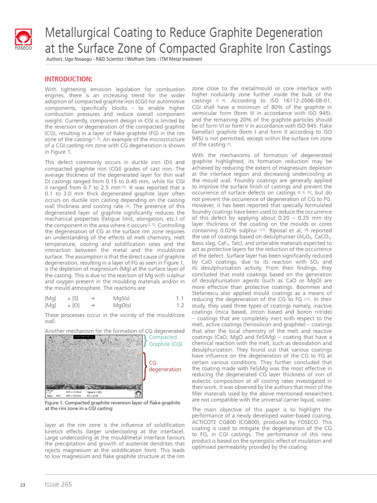 ACTICOTE CG Coatings Foundry Practice Paper | PDF | Graphite | Magnesium