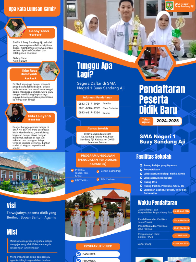 Biru Oranye Modern Pendaftaran Siswa Baru Brosur Sekolah | PDF