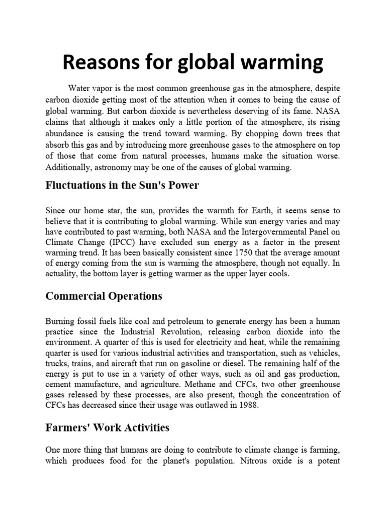 Reasons For Global Warming | PDF | Climate Change | Greenhouse Gas