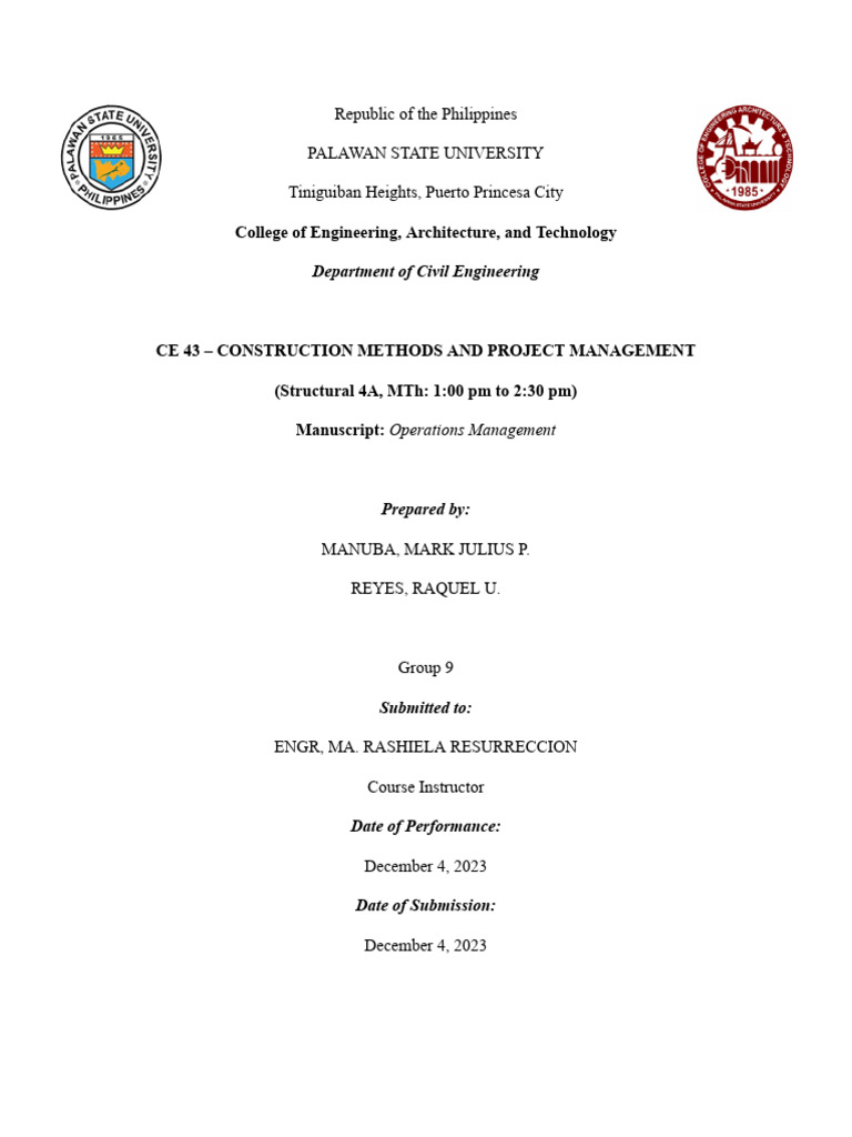 Operations Management - Group 9 | PDF | Project Management | Scheduling (Production Processes)