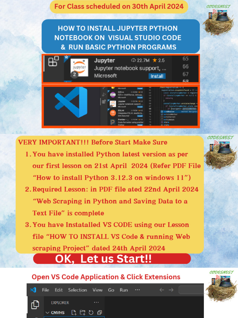 HOW TO INSTALL JUPYTER PYTHON NOTEBOOK ON VISUAL STUDIO CODE & Run Basic PYTHON Programs | PDF ...