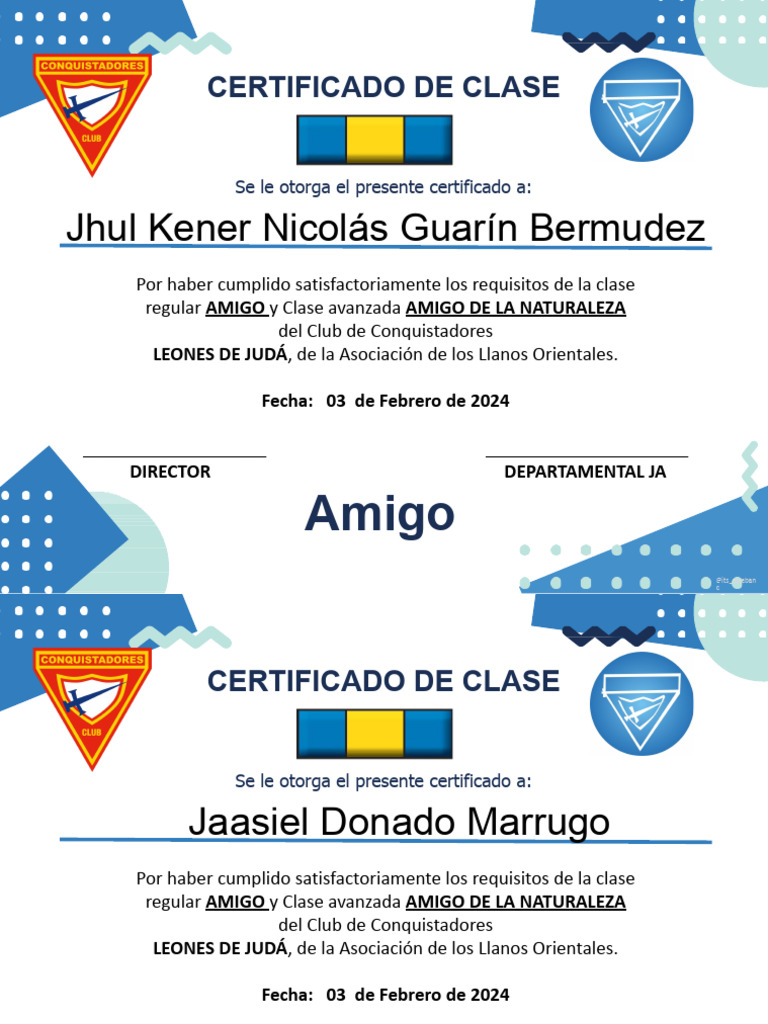 Certificado de Clases del Club AMIGO | PDF | Organizaciones juveniles ...