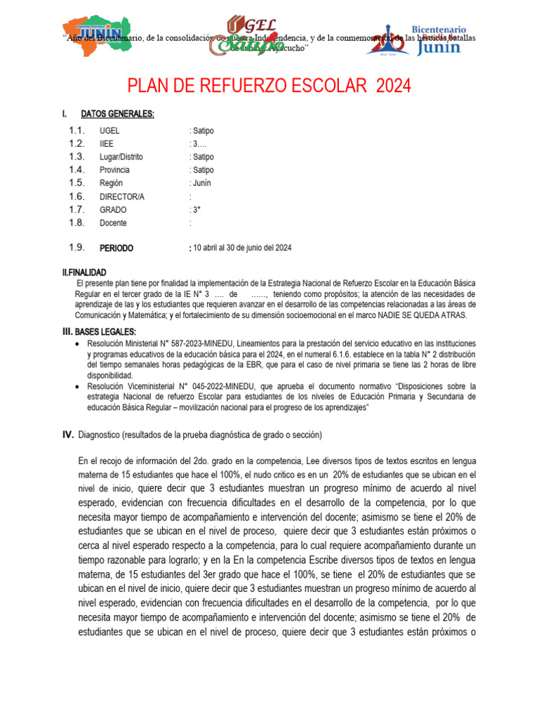 Plan De Refuerzo Escolar Pdf Evaluación Aprendizaje