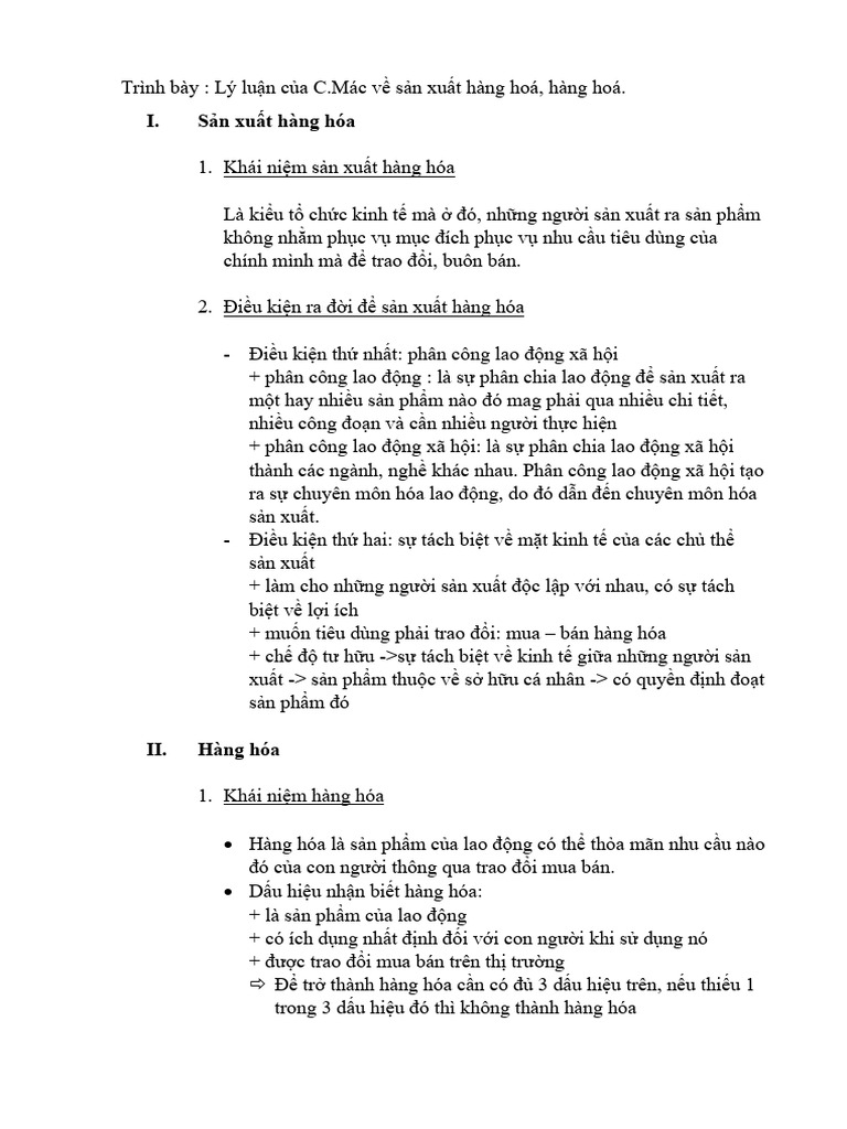 CHƯƠNG 2 _ PHẦN 3 _ LÝ LUẬN CỦA C.MAC VỀ SẢN XUẤT HÀNG HÓA, HÀNG HÓA | PDF